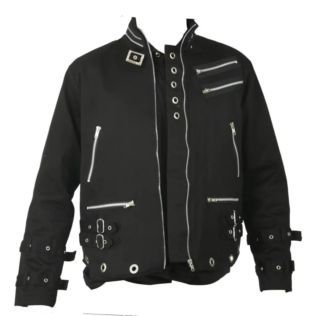 Men Bondage Punk Black Gothic Jacket EMO Punk Zipper Fetish Jacket