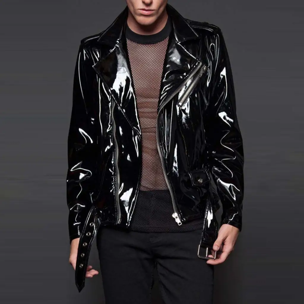 Gothic Vinyl Motorcycle Jacket Fetish Punk EMO Moto Biker PVC Jacket