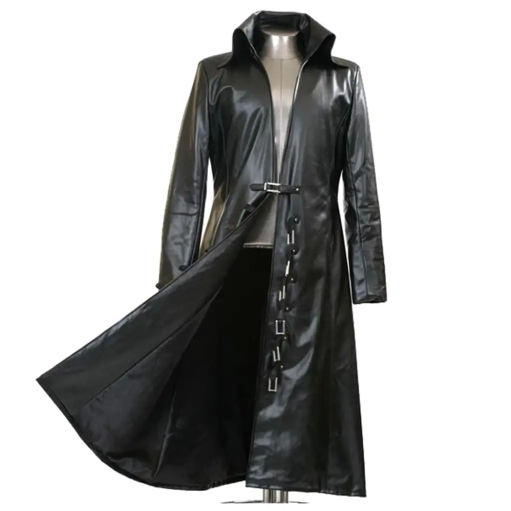 Vampire Black Faux Leather Coat | Victorian Men Long Cosplay Coat