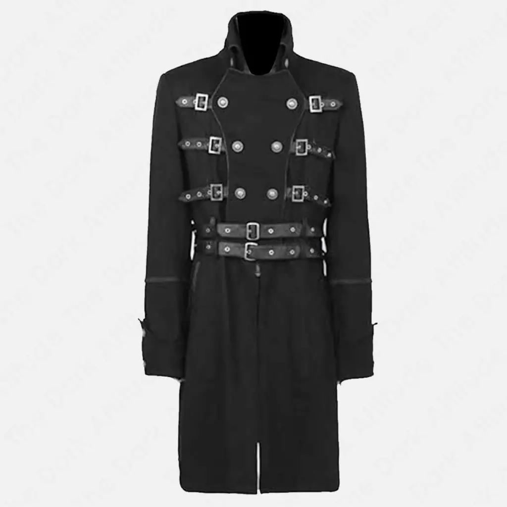 Goth Military Officers Coat | Men Double Breast Belt Coat