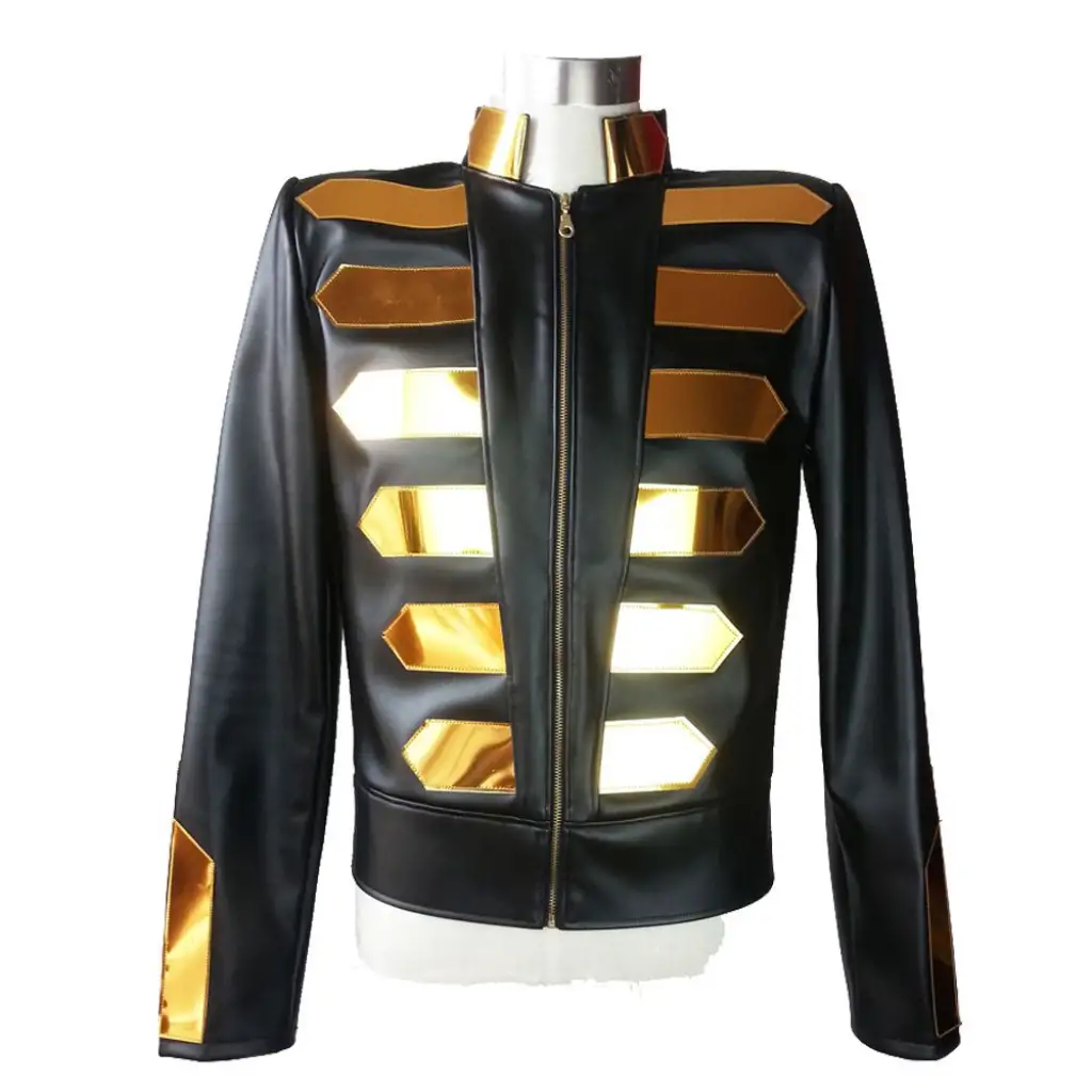Black Gold Night Club Party Jacket Gothic Fashion Unisex Leather Jacket